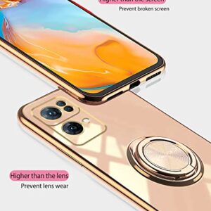 Wousunly Compatible with Oppo Reno 7 Pro 5G Case Ring Holder Magnet Green, Oppo Reno 7 Pro 5G Phone Case Silicone Shockproof Plate Luxury Slim Cover (Pink)