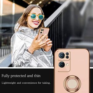 Wousunly Compatible with Oppo Reno 7 Pro 5G Case Ring Holder Magnet Green, Oppo Reno 7 Pro 5G Phone Case Silicone Shockproof Plate Luxury Slim Cover (Pink)