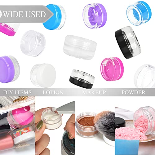 25PCS 10 Gram Sample Containers, 10ml Empty Jars with Lids, Small Cosmetic Containers, Mini Sample Jars with 2PCS Mini Spatulas for Make Up, Oils, Lotion, Powder, Paint, Jewelry, Lip Balms(Black Lid)