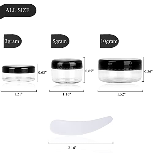 25PCS 10 Gram Sample Containers, 10ml Empty Jars with Lids, Small Cosmetic Containers, Mini Sample Jars with 2PCS Mini Spatulas for Make Up, Oils, Lotion, Powder, Paint, Jewelry, Lip Balms(Black Lid)