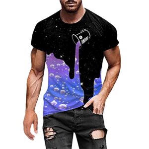 men fashion casual top shirts street 3d digital printing top round neck t shirt top trim menswear t shirt blue