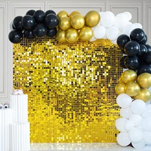 Gold Square Shimmer Wall Backdrop 12PCS Sequin Panels Backdrop Wall for Birthday Party, Anniversary Wedding Engagement Decoration