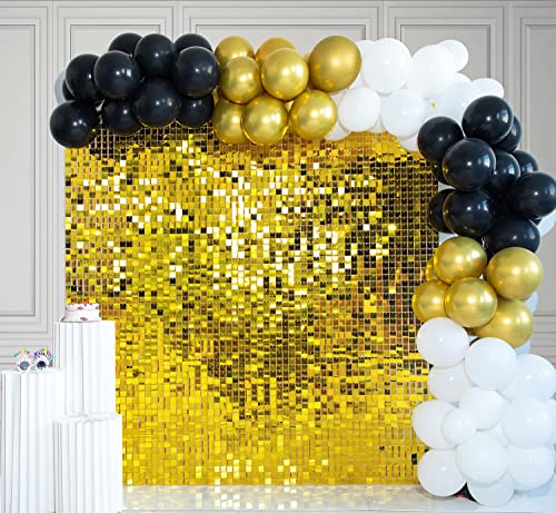 Gold Square Shimmer Wall Backdrop 12PCS Sequin Panels Backdrop Wall for Birthday Party, Anniversary Wedding Engagement Decoration