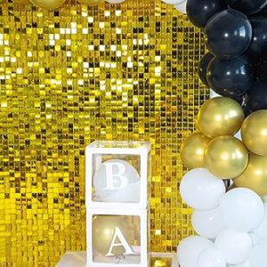 Gold Square Shimmer Wall Backdrop 12PCS Sequin Panels Backdrop Wall for Birthday Party, Anniversary Wedding Engagement Decoration