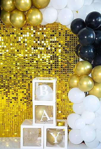 Gold Square Shimmer Wall Backdrop 12PCS Sequin Panels Backdrop Wall for Birthday Party, Anniversary Wedding Engagement Decoration