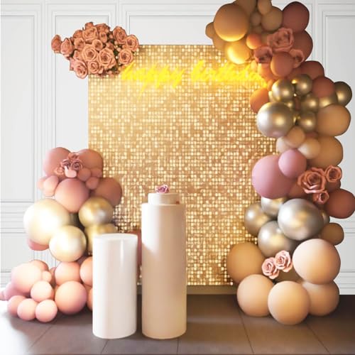 Gold Square Shimmer Wall Backdrop 12PCS Sequin Panels Backdrop Wall for Birthday Party, Anniversary Wedding Engagement Decoration