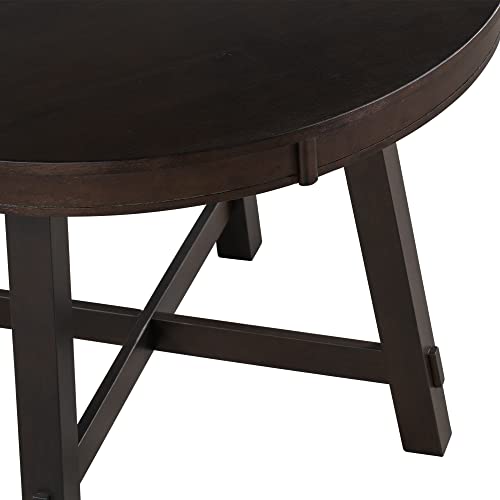 Quarte Farmhouse Round Extendable Dining Table with 16" Leaf Wood Kitchen Table