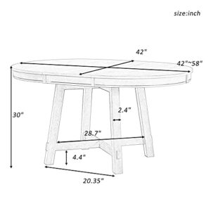 Quarte Farmhouse Round Extendable Dining Table with 16" Leaf Wood Kitchen Table