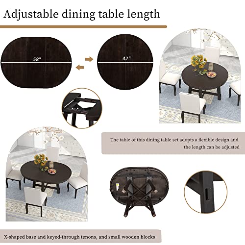 Quarte Farmhouse Round Extendable Dining Table with 16" Leaf Wood Kitchen Table