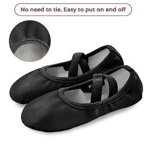 Stelle Ballet Shoes for Girls Dance Slippers Genuine Leather Ballerina Shoes for Toddler/Little Kid/Big Kid(11ML, Black No-tie)