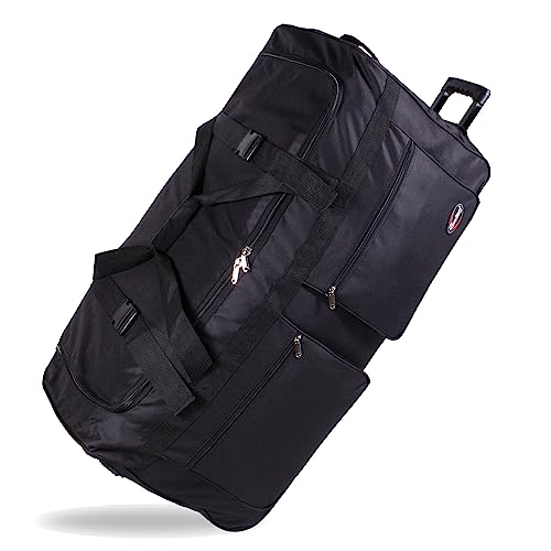 Green Traveler 30" /36" /40" Rolling Duffle Bag Travel Wheeled Luggage Suitcase (Black, 30 inch)