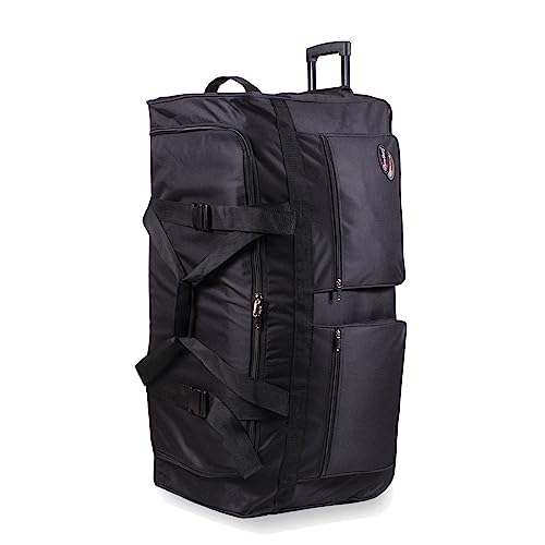 Green Traveler 30" /36" /40" Rolling Duffle Bag Travel Wheeled Luggage Suitcase (Black, 30 inch)