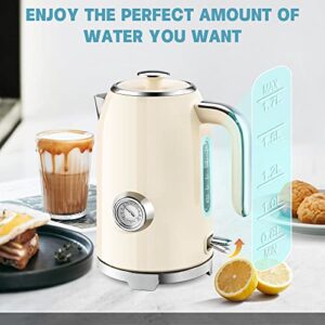 SUSTEAS Electric Kettle - 57oz Hot Tea Kettle Water Boiler with Thermometer, 1500W Fast Heating Stainless Steel Tea Pot, Cordless with LED Indicator, Auto Shut-Off & Boil Dry Protection, Beige