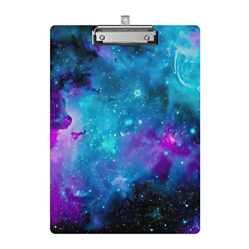 Cute Clipboard Wood Design Decorative A4 Letter Size Clipboards for Office, Standard Size 9" x 12.5" with Low Profile Metal Clip - Nebula Galaxy