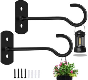 aszune plant hook 6inch,plant hanger shepherds plant bracket for wall hanging wind chimes lanterns,bird feeder,flower basket,home decor indoor & outdoor 2 pack black