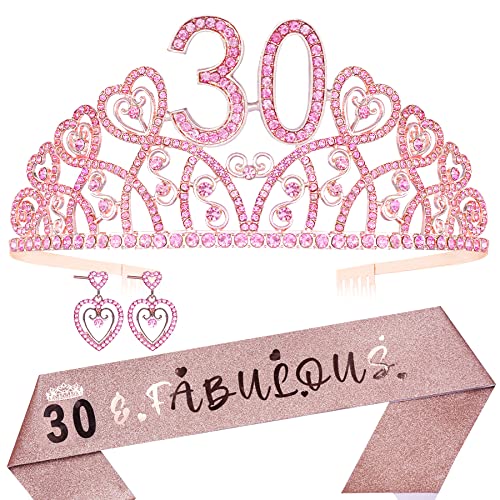 30th Birthday,30th Birthday Tiara and Sash,30 and Fabulous Sash,30th Bday Crown for Women,Gift for 30 Year Old Woman,30th Birthday Party Supplies,30th Birthday Decorations for Women,30th Bday Favor