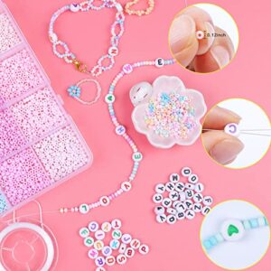 Gacuyi 6000 pcs Pastel Glass Seed Beads, Macaron 3MM Samll Craft Bead Pony Beads with Letter Alphabet Beads,Elastic String for DIY Bracelet Necklace Jewelry Making Supplies