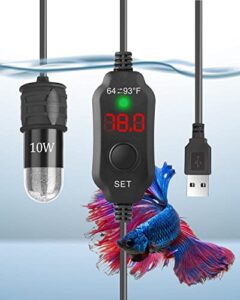 aquamiracle adjustable 10w betta heater small aquarium heater submersible fish tank heater 5v/2a usb powered super mini aquarium heater with digital display thermostat, for up to 1 gallon tanks