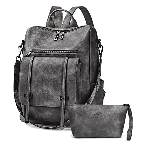 OPAGE Backpack Purse for Women Leather Backpack Purse Travel Backpack Fashion Designer Ladies Shoulder Bags With Wristlets, 14-in Height, Dark Grey