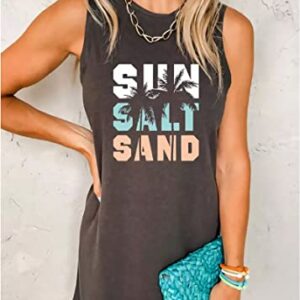 Sun Salt Sand Coconut Tree Tank Mini Dress for Women Sleeveless Beach Praty Shirts Summer Vacation Short Mini Dresses (Large, Grey)