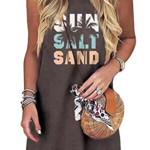 Sun Salt Sand Coconut Tree Tank Mini Dress for Women Sleeveless Beach Praty Shirts Summer Vacation Short Mini Dresses (Large, Grey)