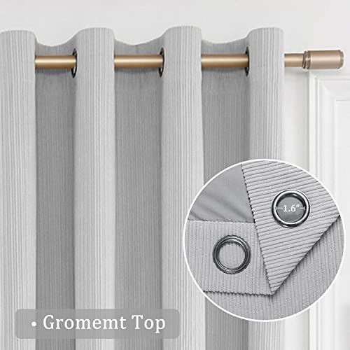 Grey Velvet Blackout Curtains for Bedroom 84inch Length Striped Corduroy Curtain Panels for Living Room Bedroom Grommet Top Room Darkening Curtains 52" W 2 Panels