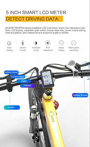 Bezior Electric Bike X500Pro for Adults, Foldable 26" x 1.95 Rubber Tire Electric Bicycle, 500w Motor 48V 10.4Ah Removable Battery, 20MPH Electric Mountain Bike, Suspension Fork, 7 Speed Gears