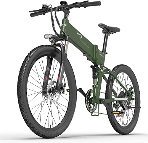 Bezior Electric Bike X500Pro for Adults, Foldable 26" x 1.95 Rubber Tire Electric Bicycle, 500w Motor 48V 10.4Ah Removable Battery, 20MPH Electric Mountain Bike, Suspension Fork, 7 Speed Gears