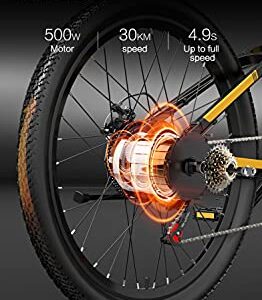 Bezior Electric Bike X500Pro for Adults, Foldable 26" x 1.95 Rubber Tire Electric Bicycle, 500w Motor 48V 10.4Ah Removable Battery, 20MPH Electric Mountain Bike, Suspension Fork, 7 Speed Gears