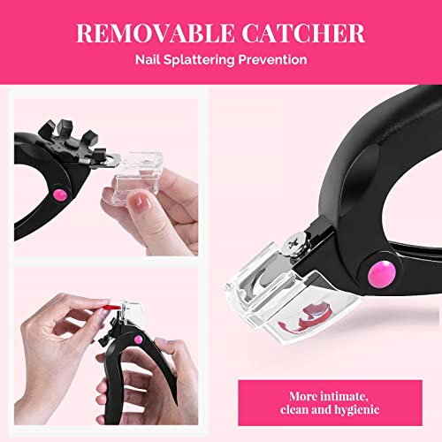 AIRSEE Nail Clippers for Acrylic Nails with Sizer and Catcher Adjustable Nail Tip Cutter with Length Measurement Dial Artificial Fake Extension Trimmer Nail Art Salon Home Manicure Tool Black