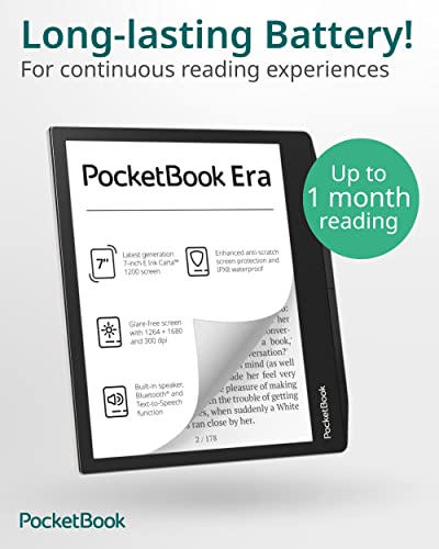 PocketBook Era E-Reader, Stardust Silver, 16GB | 7ʺ Glare-Free & Eye-Friendly Touch-Screen with E -Ink Technology | Waterproof | Text-to-Speech, Audio- & E-Book Reader | SMARTlight & Built-in Speaker