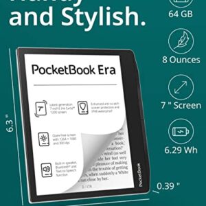 PocketBook Era E-Reader, Stardust Silver, 16GB | 7ʺ Glare-Free & Eye-Friendly Touch-Screen with E -Ink Technology | Waterproof | Text-to-Speech, Audio- & E-Book Reader | SMARTlight & Built-in Speaker