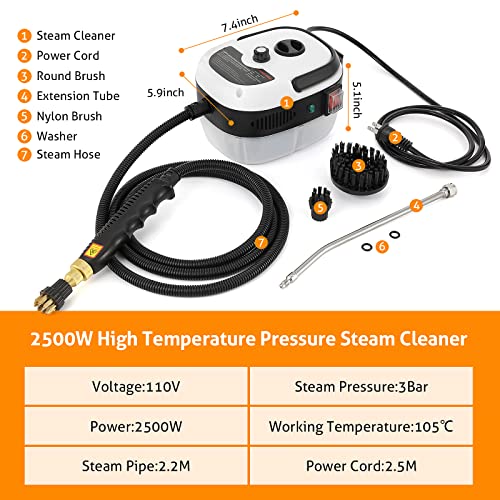 WICHEMI Steam Cleaner Steamer for Cleaning, 2500W High Pressure Steam Machine High Temperature Handheld Steamer for Car Detailing Portable Steam Cleaning Machine for Home Use Auto Detailing Kitchen