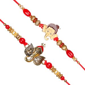 spelerio Rakhi for Brother Bhai Men Small Bro Rakshabandhan Thread Ganesha Rakhis for Raksha Bandhan Pack of 2 - AE82