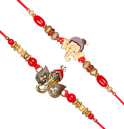 spelerio Rakhi for Brother Bhai Men Small Bro Rakshabandhan Thread Ganesha Rakhis for Raksha Bandhan Pack of 2 - AE82