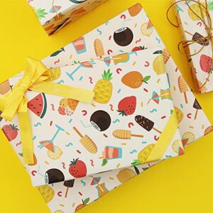 Hawaiian Gift Wrap 6 PCS,20 X 28 Inch Summer Yellow Wrapping Paper,Watermelon Orange Pineapple Lemon Strawberry Pattern Funny Tropical Wrapping Paper For Birthday Baby Shower Aloha Hula Party Decor