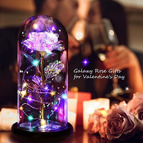 Beauty and The Beast Rose Light Up Galaxy Rose Gift for Mom Enchanted Forever Crystal Rose with Butterfly in Glass Dome Artificial Flower Unique Birthday Gifts for Her Grandma Sister Friend (Gold)