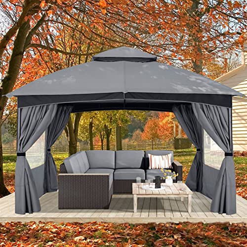 COOSHADE Patio Gazebo with Window Curtains Canopy Tent for Outdoor Garden Backyard Dark Grey