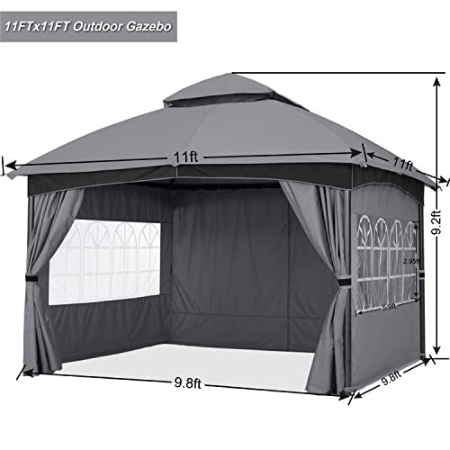 COOSHADE Patio Gazebo with Window Curtains Canopy Tent for Outdoor Garden Backyard Dark Grey