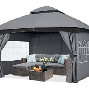 COOSHADE Patio Gazebo with Window Curtains Canopy Tent for Outdoor Garden Backyard Dark Grey