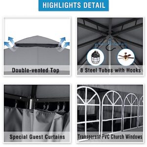 COOSHADE Patio Gazebo with Window Curtains Canopy Tent for Outdoor Garden Backyard Dark Grey