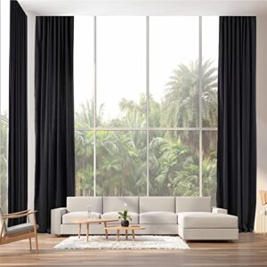 casanema extra long room darkening 132" length faux velvet black curtain drapes - hanging back tab & rod pocket 5-25 feet custom made curtains set of 2-made in turkey each(52" wx132 l)