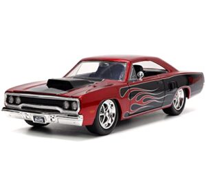 jada toys big time muscle 1:24 1970 plymouth road runner die-cast car red/black flames, toys for kids and adults