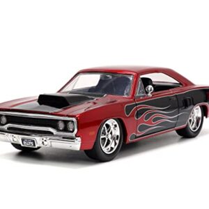 Jada Toys Big Time Muscle 1:24 1970 Plymouth Road Runner Die-cast Car Red/Black Flames, Toys for Kids and Adults