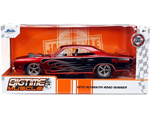 Jada Toys Big Time Muscle 1:24 1970 Plymouth Road Runner Die-cast Car Red/Black Flames, Toys for Kids and Adults