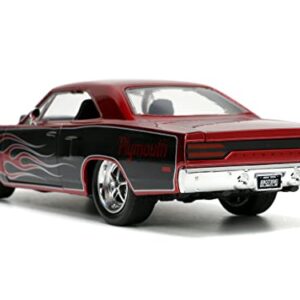 Jada Toys Big Time Muscle 1:24 1970 Plymouth Road Runner Die-cast Car Red/Black Flames, Toys for Kids and Adults