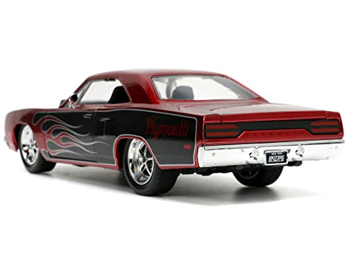 Jada Toys Big Time Muscle 1:24 1970 Plymouth Road Runner Die-cast Car Red/Black Flames, Toys for Kids and Adults