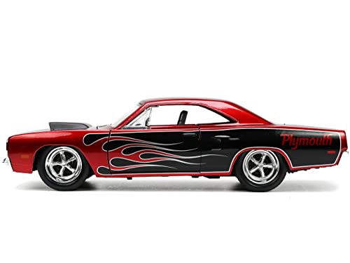 Jada Toys Big Time Muscle 1:24 1970 Plymouth Road Runner Die-cast Car Red/Black Flames, Toys for Kids and Adults