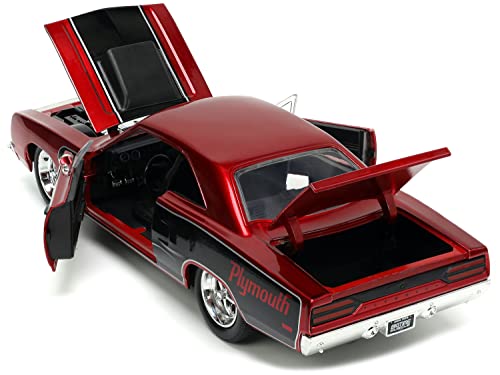 Jada Toys Big Time Muscle 1:24 1970 Plymouth Road Runner Die-cast Car Red/Black Flames, Toys for Kids and Adults