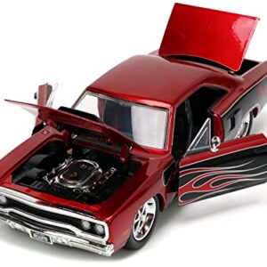 Jada Toys Big Time Muscle 1:24 1970 Plymouth Road Runner Die-cast Car Red/Black Flames, Toys for Kids and Adults